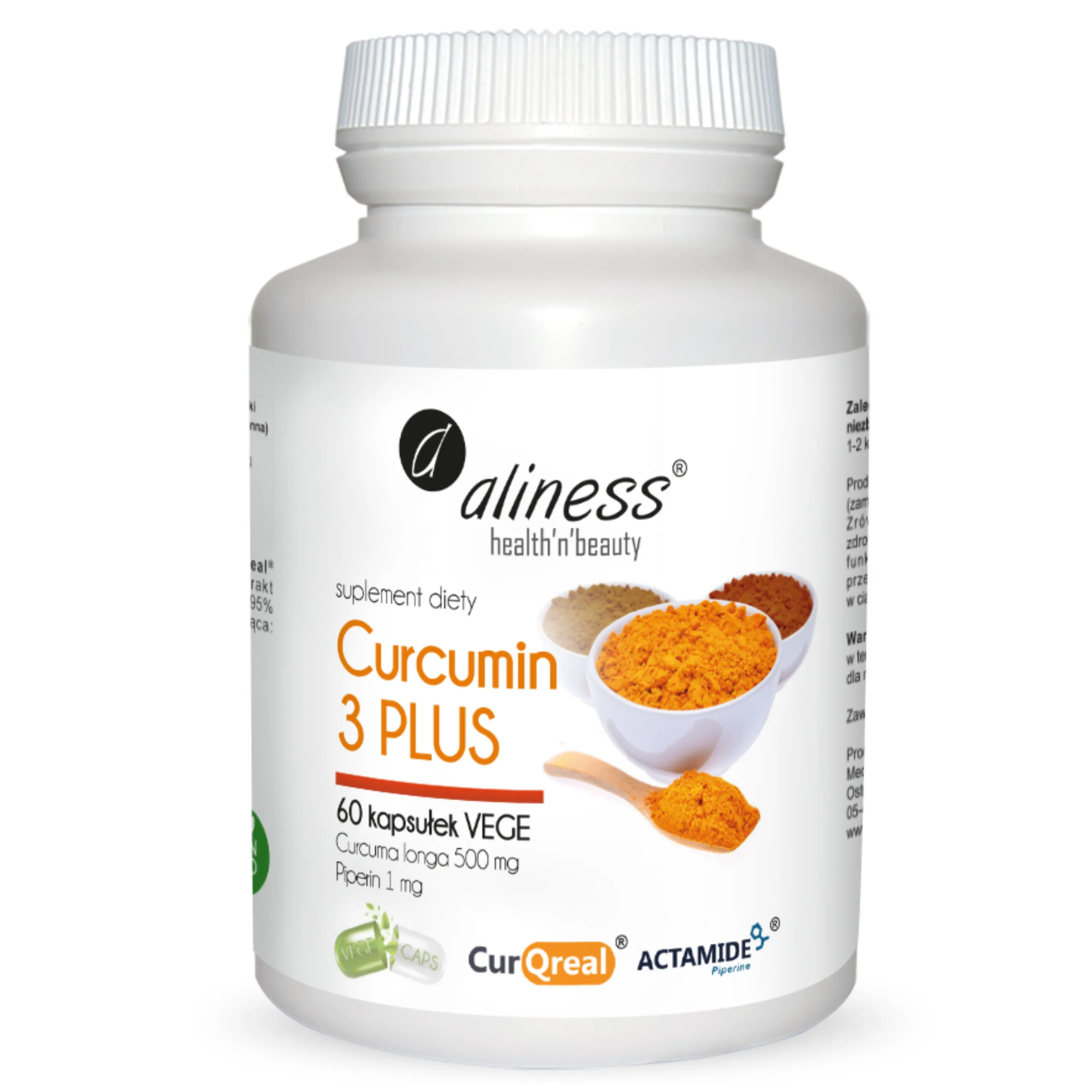 Curcumin 3 PLUS Curcuma longa 500 mg Piperin 1 mg 60 kapsułek - Green Pharm